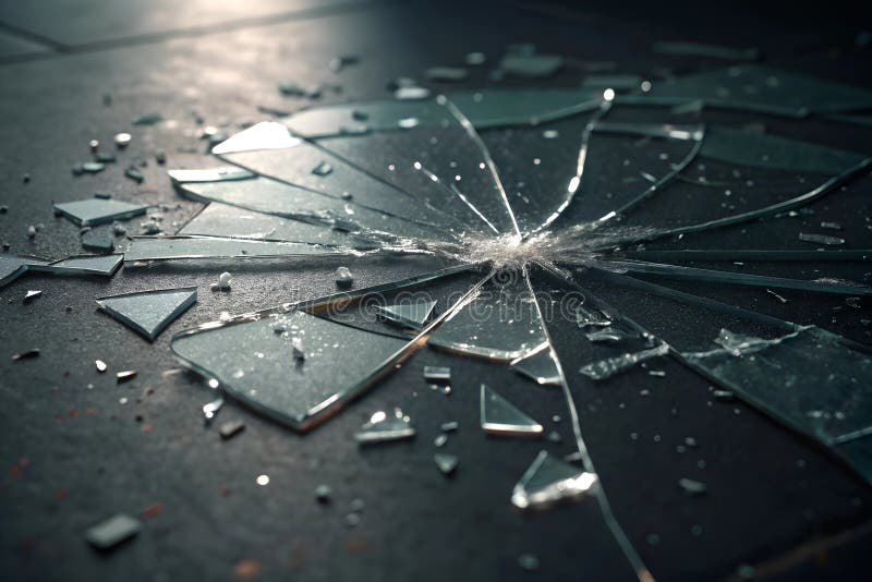 Broken Glass Shards Scattered on a Dark Surface Creating a Striking ...