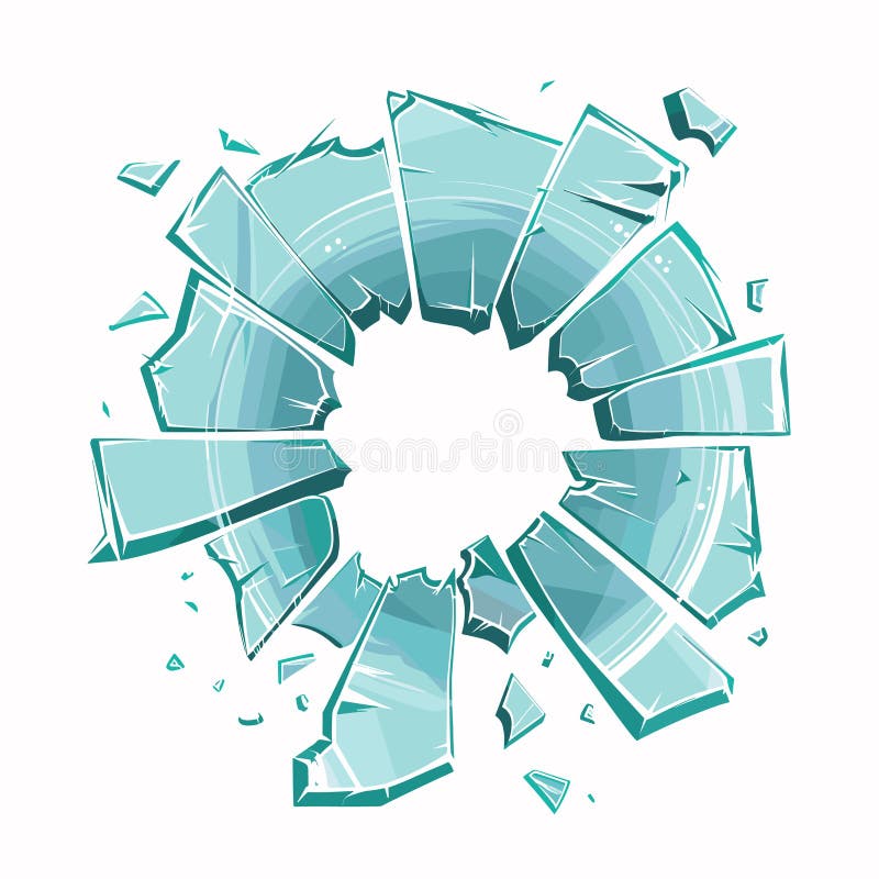 Broken Glass Shards Spread Out Circular Pattern. Shattered Turquoise ...