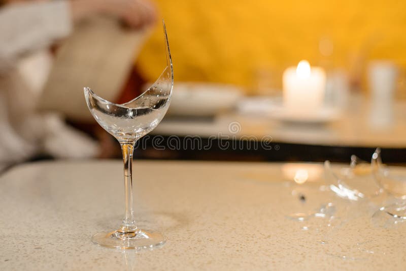 Broken Glass with Sharp Edges on the Table Stock Photo - Image of ...