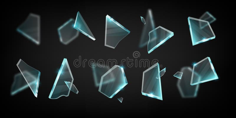 Broken Glass Shatter Set, Vector Mirror Sharp Pieces Explosion ...