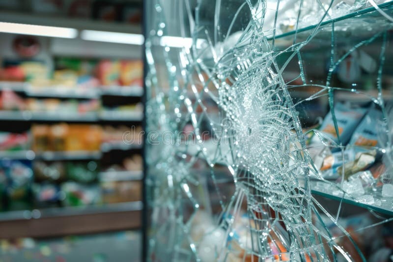 Broken Glass of Showcase or Storefront Window in Shopping Mall. Neural ...