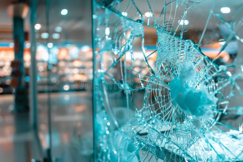 Broken Glass of Showcase or Storefront Window in Shopping Mall. Neural ...