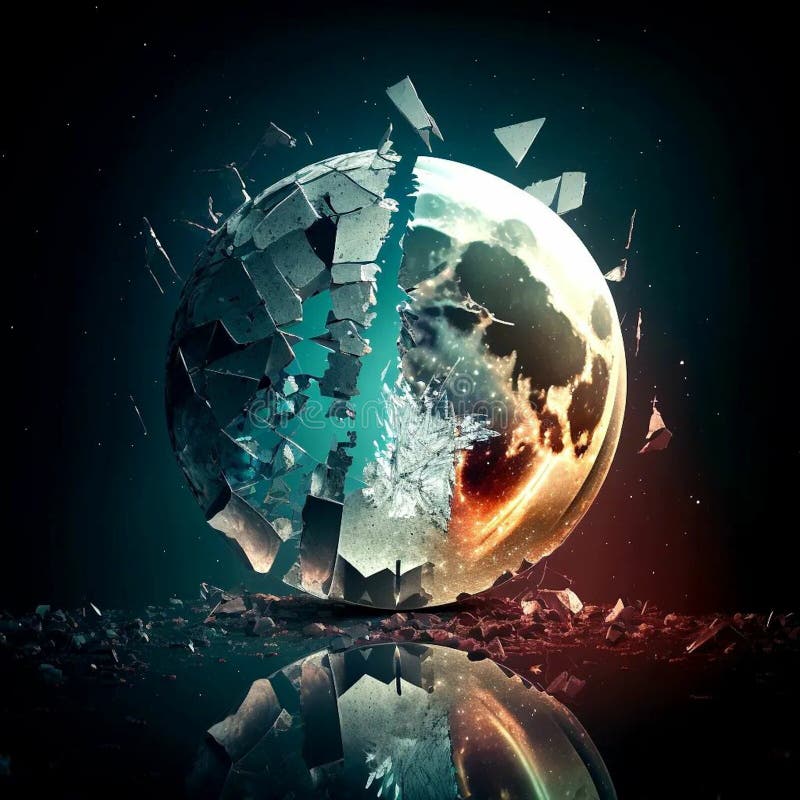 A Broken Glass is Shown with a Broken Moon in the Background. Stock ...