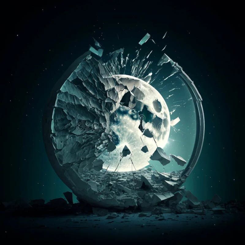 A Broken Glass is Shown with a Broken Moon in the Background. Stock ...