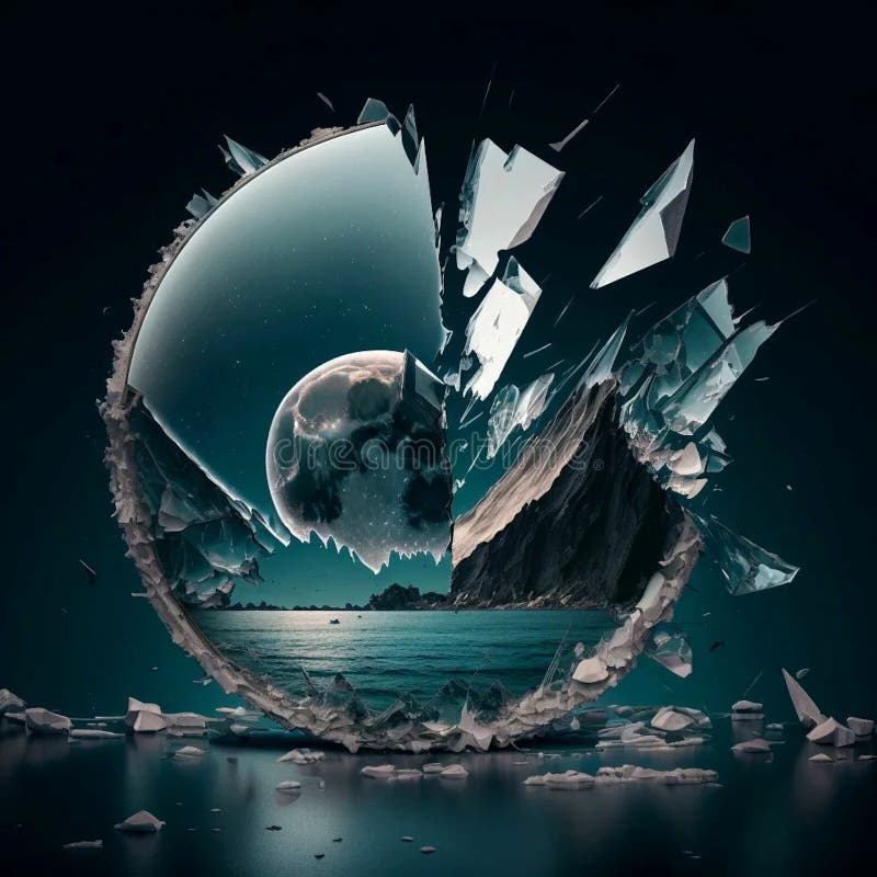 A Broken Glass is Shown with a Broken Moon in the Background. Stock ...