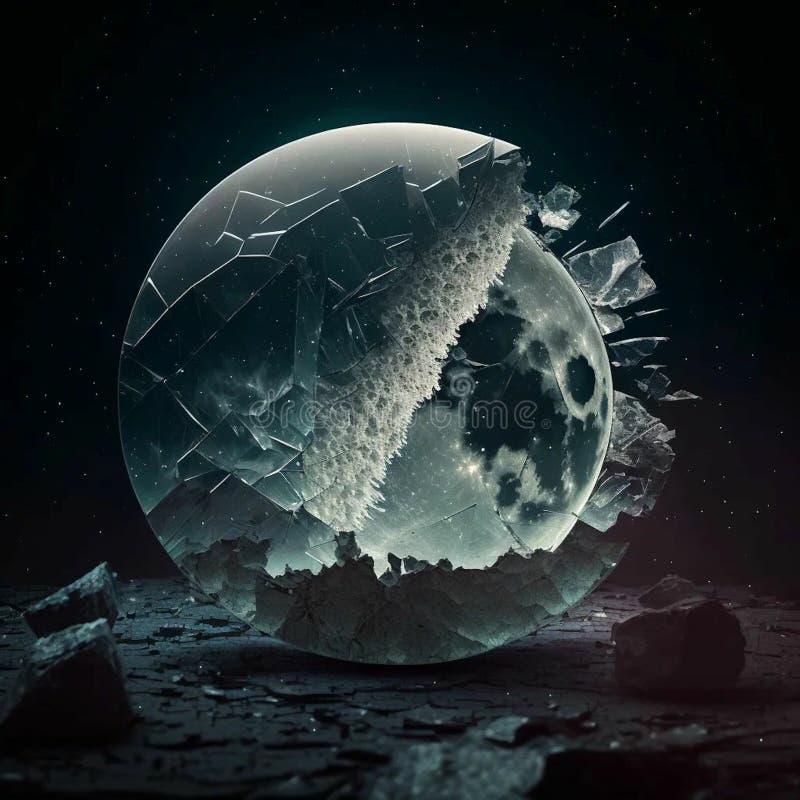 A Broken Glass is Shown with a Broken Moon in the Background. Stock ...