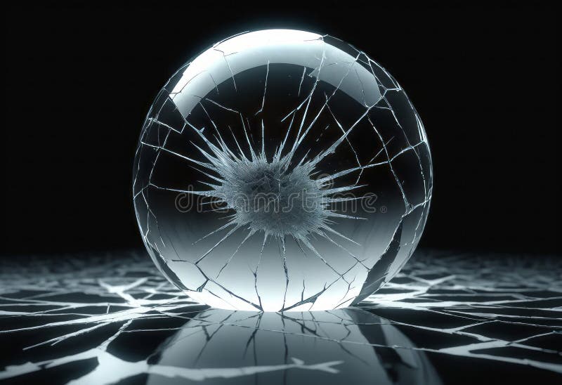 Broken Glass Sphere Black Background. 3d Illustration Stock ...