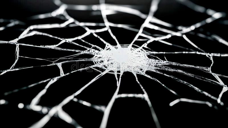 Broken Glass with Spider Web Cracks on Black Background Stock Photo ...