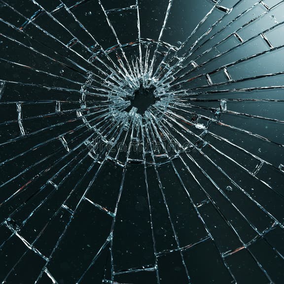 A Broken Glass Surface with a Central Impact Point, Creating a ...