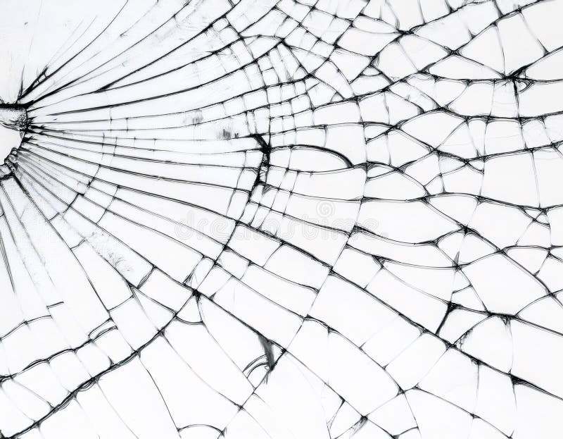 Broken Glass Texture Showing Radial and Concentric Cracks on White ...