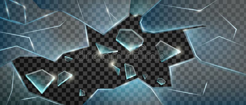Broken Glass Vector Screen, Burglary Smashed Window Damage Concept ...