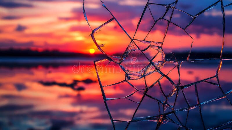 Sunset Reflection through Broken Glass on Beach Stock Image - Image of ...