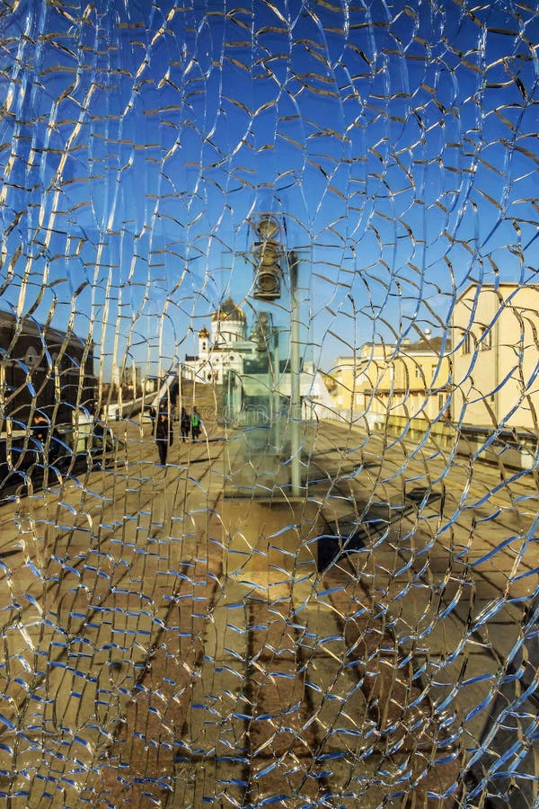 Broken Glass (view on Christ the Savior Cathedral in Moscow) Stock ...