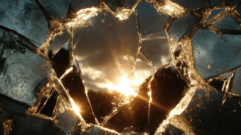 A Broken Glass Window Allows Sunlight To Pass through, Creating a ...