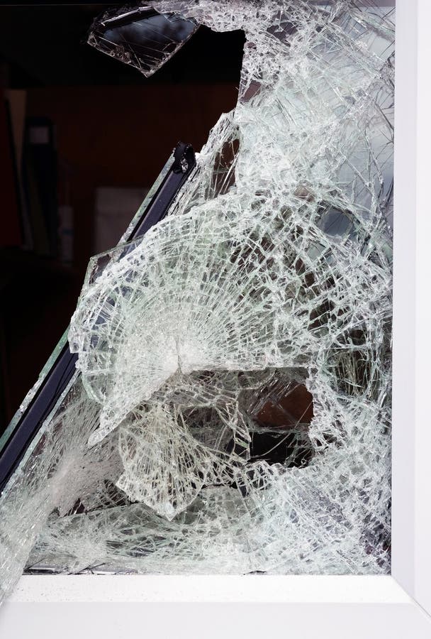 Broken glass in window. stock photo. Image of safety - 54022424