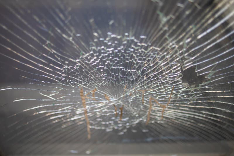 Broken Glass Window. Close-Up of Shattered Windshield Stock Image ...