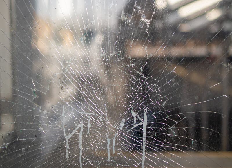 Broken Glass Window. Close-Up of Shattered Windshield Stock Image ...