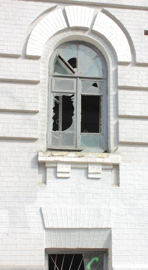 Broken Glass in the Window Frame Stock Image - Image of damaged ...