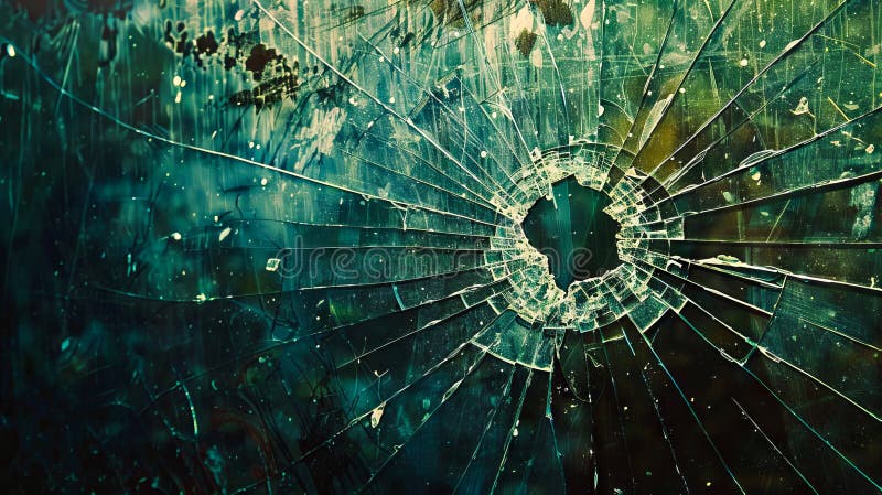 A Broken Glass Window with a Green Background Stock Image - Image of ...