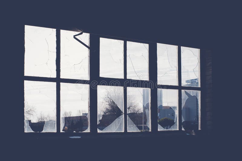 Broken Glass at Window of Old Industrial Building Stock Image - Image ...