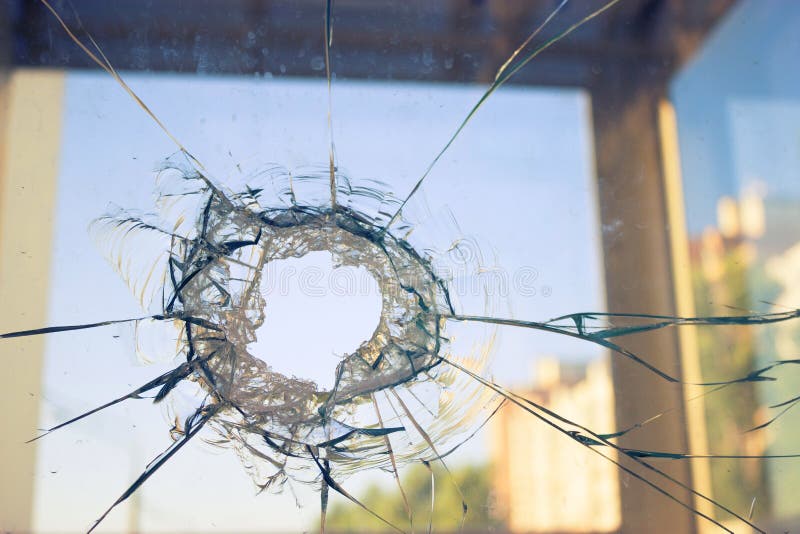 Broken Glass Window Reflecting Blue Sky Stock Image - Image of crack ...
