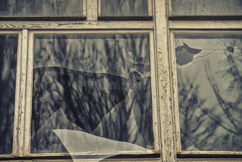 Broken Glass Window Reflecting Clounding Sky Stock Image - Image of ...