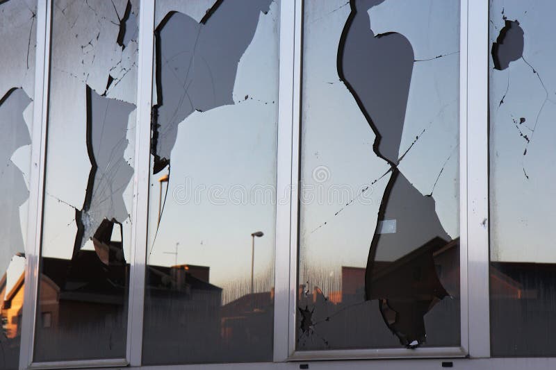 Broken Glass Window with Reflections Stock Image - Image of building ...