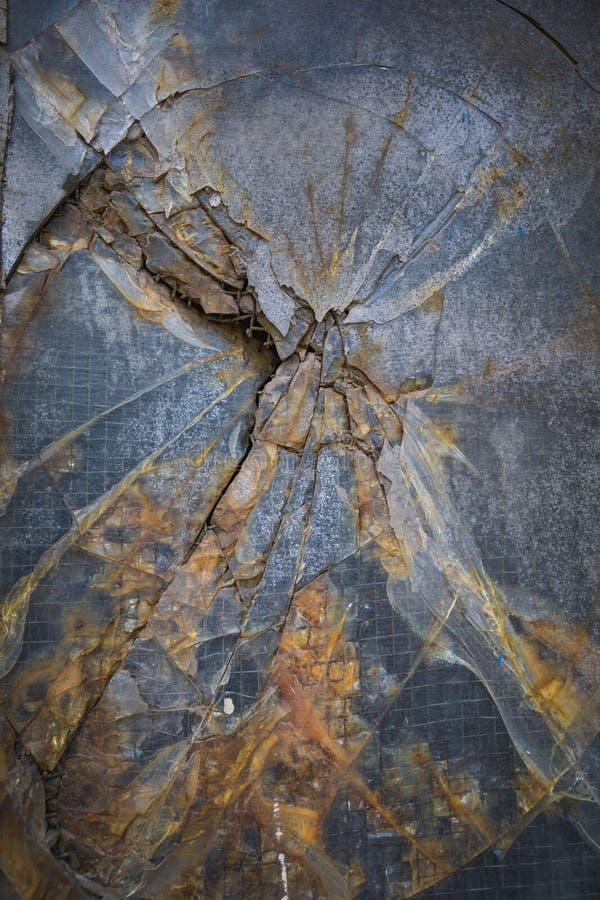 Broken Glass Window with Rusted Metal Grate Stock Image - Image of ...
