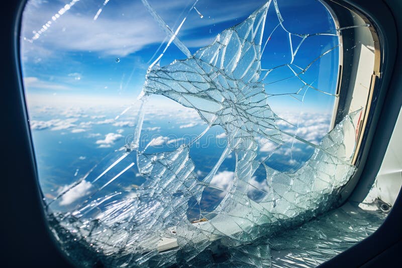 Broken Glass of Window, View from the Airplane. Generative AI Stock ...