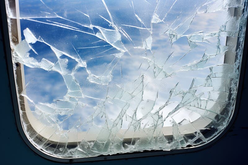 Broken Glass of Window, View from the Airplane. Generative AI Stock ...