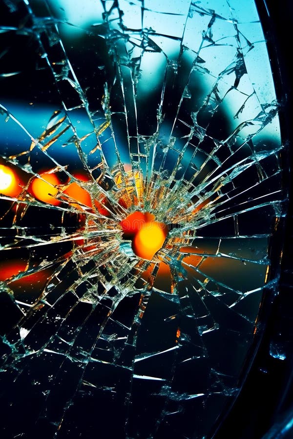 Broken Glass Window with Yellow Light in the Middle of the Window ...