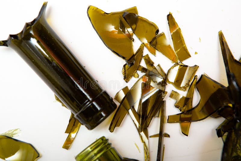 Broken Glass Wine Bottles on a White Background Stock Image - Image of ...