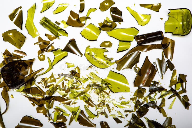 Broken Glass Wine Bottles on a White Background Stock Photo - Image of ...