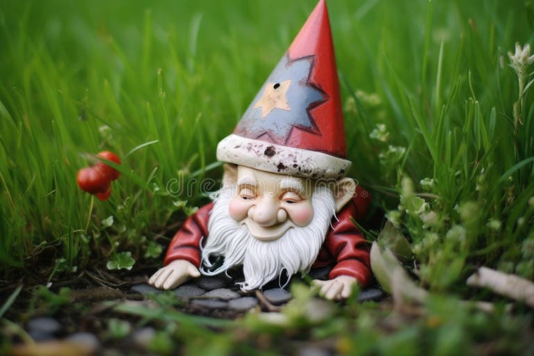 Broken Gnome Lying on Grass with Shattered Hat Stock Illustration ...