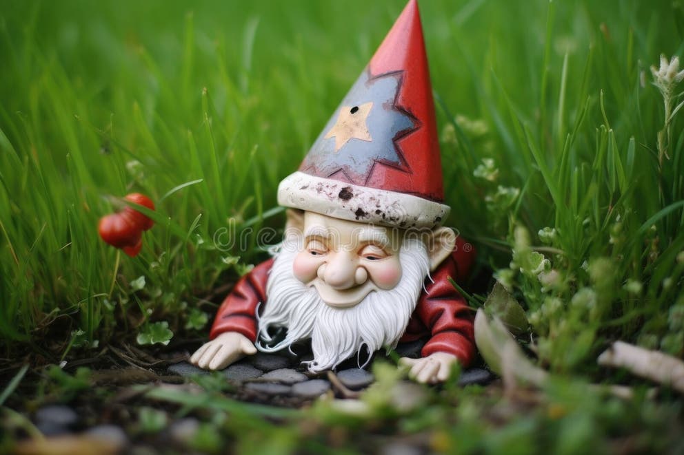 Broken Gnome Lying on Grass with Shattered Hat Stock Illustration ...