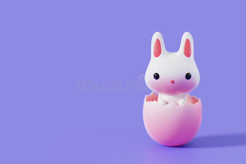 Broken Gradient Pink Egg with a Surprise. Easter Bunny on Purple ...