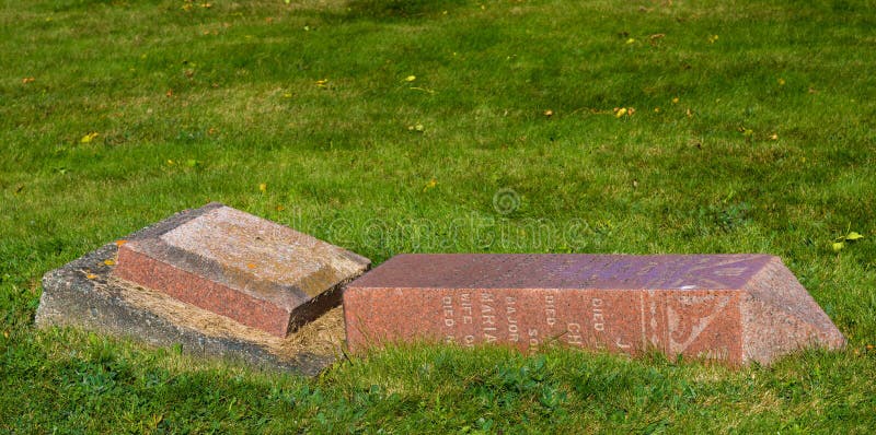 Old Broken Grave with Crumbling Fallen Tombstone and Decaying Wrought ...