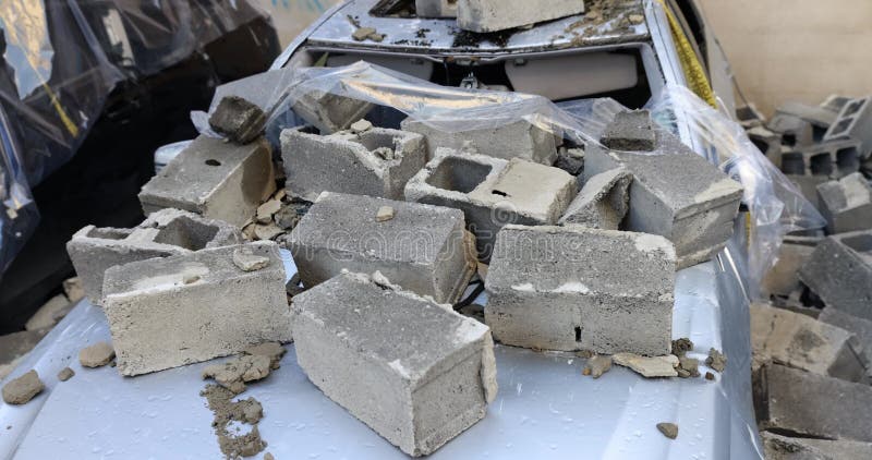 Broken Gray Car with Brick on Windshield Stock Footage - Video of frame ...