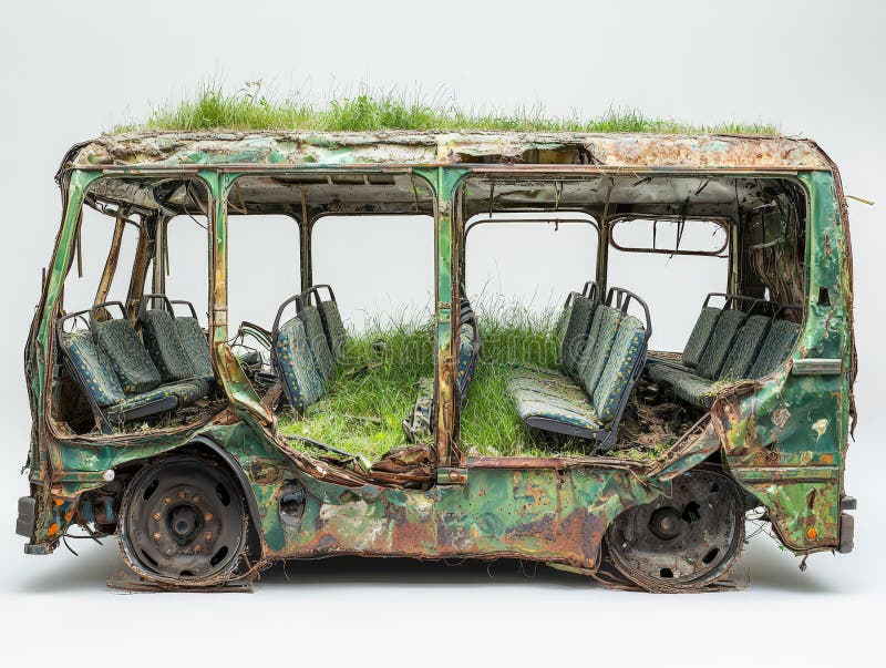 Broken Green Bus Parked on the Roadside with Visible Damage To the ...