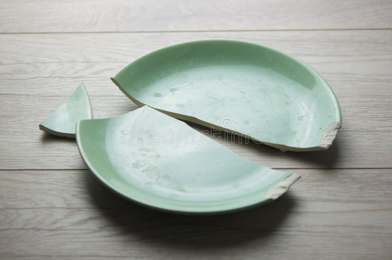 Broken Green Dish on Gray Floor Background Stock Image - Image of plate ...