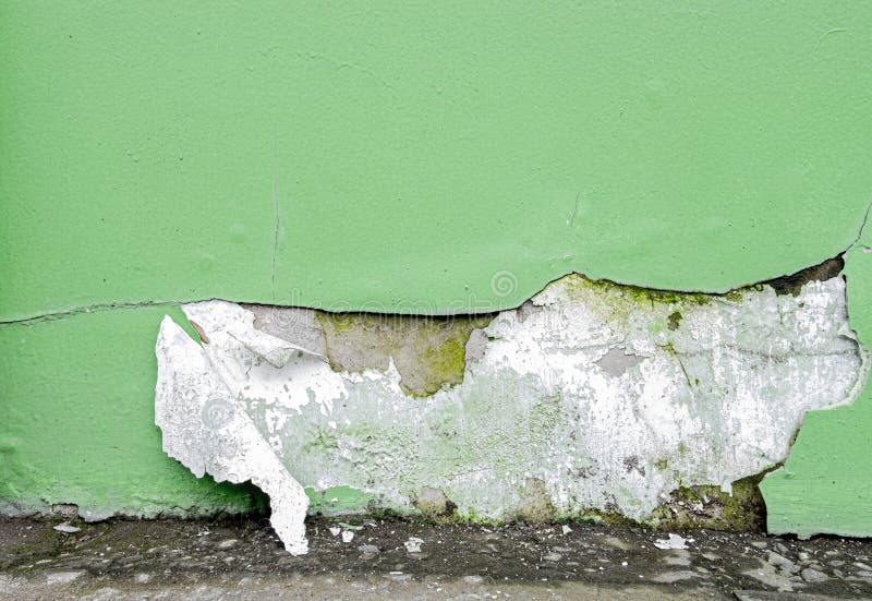 Broken Green Painted Plaster Wall Showing Large Area of White Plaster ...