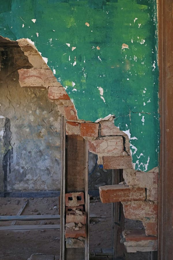 Broken Wall Inside an Abandoned Building Stock Image - Image of lost ...