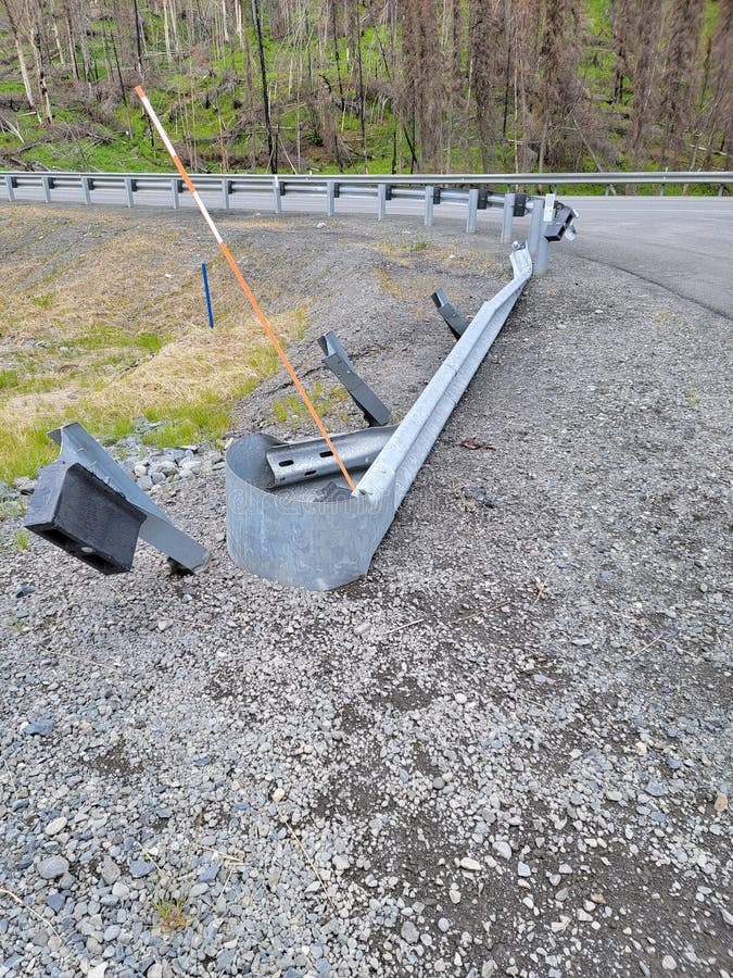 Broken Guard Rail after a Snow Plow Hit it Stock Photo - Image of turn ...