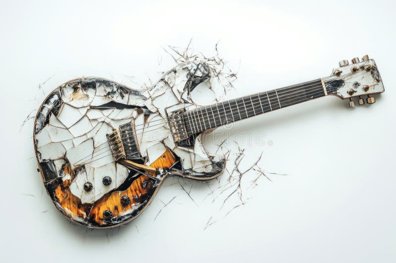 A Broken Guitar Appears To Burst from the Surface Creating an Eye ...