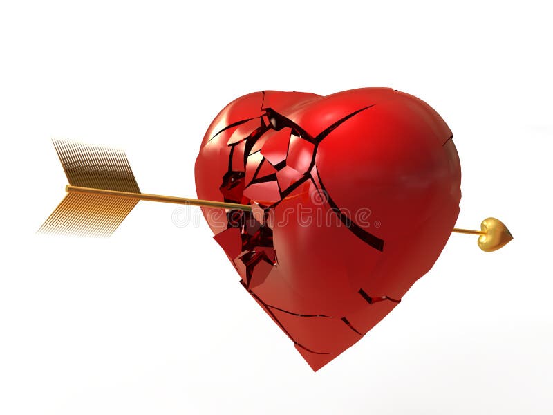 Heart Broken with Bullet Gun Shot, 3D Realistic Vector Illustration of ...