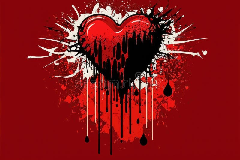 Broken Heart Art on Red Background with Drips and Splashes Stock ...