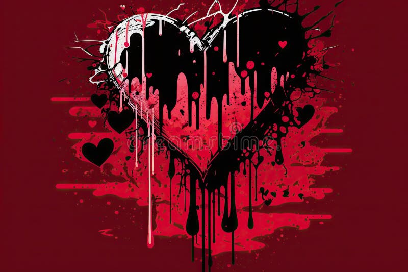 Broken Heart Art on Red Background with Drips and Splashes Stock Photo ...