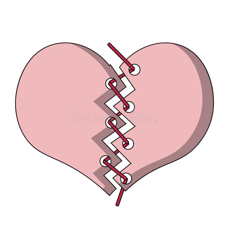 A Broken Heart Connected by Threads in Color Stock Vector ...