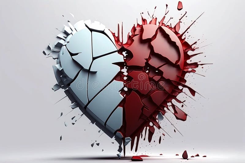 Broken Heart in Black Paint with Splashes on Isolated White Background ...