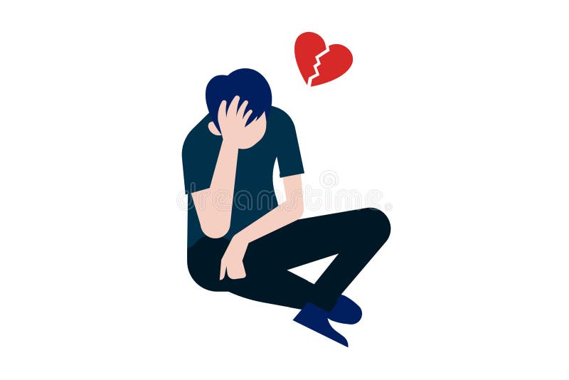 Broken Heart and a Depressed Man Stock Illustration - Illustration of ...
